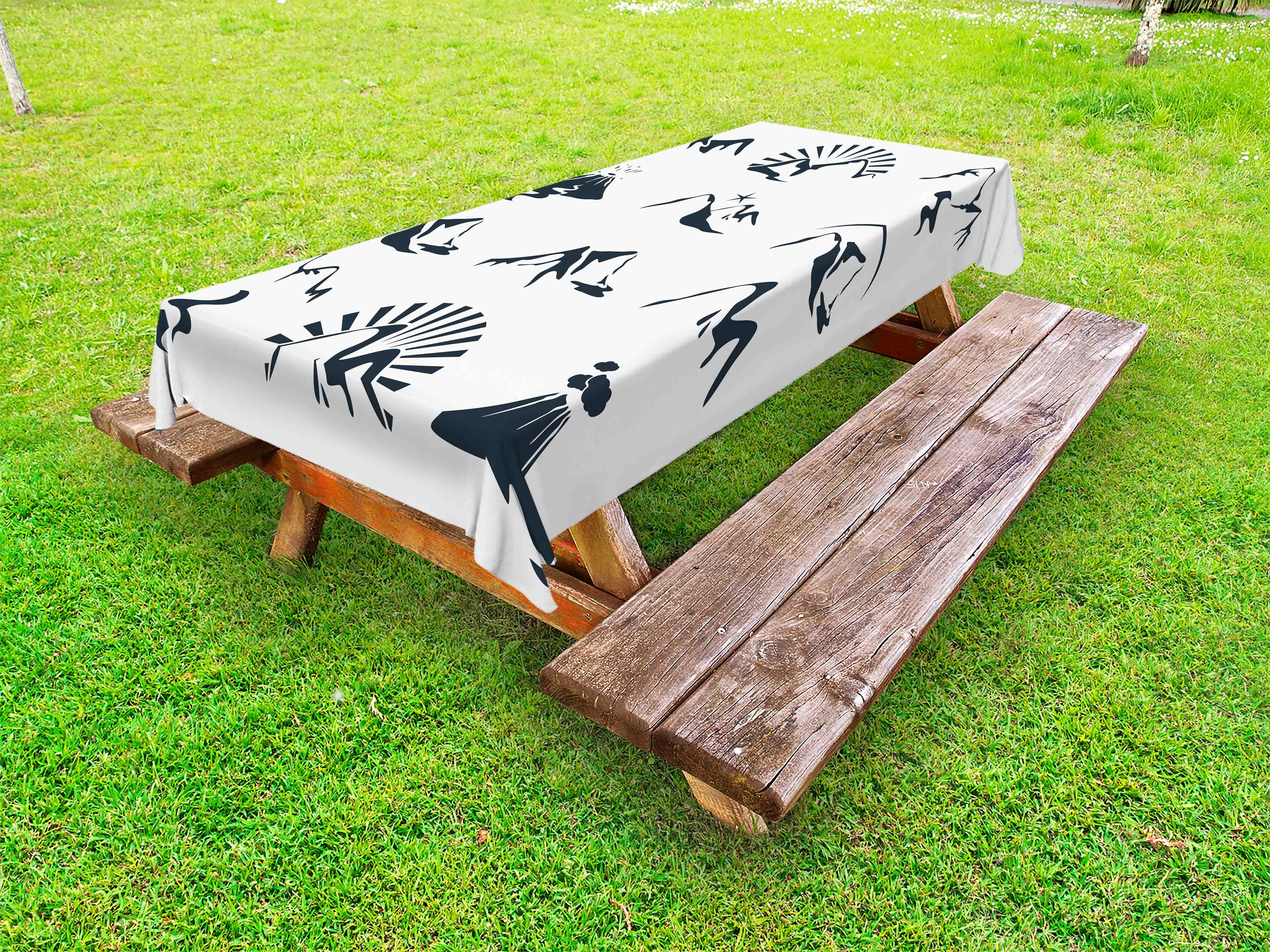 Blue and White Outdoor Tablecloth, A Collection of Mountain Silhouettes ...