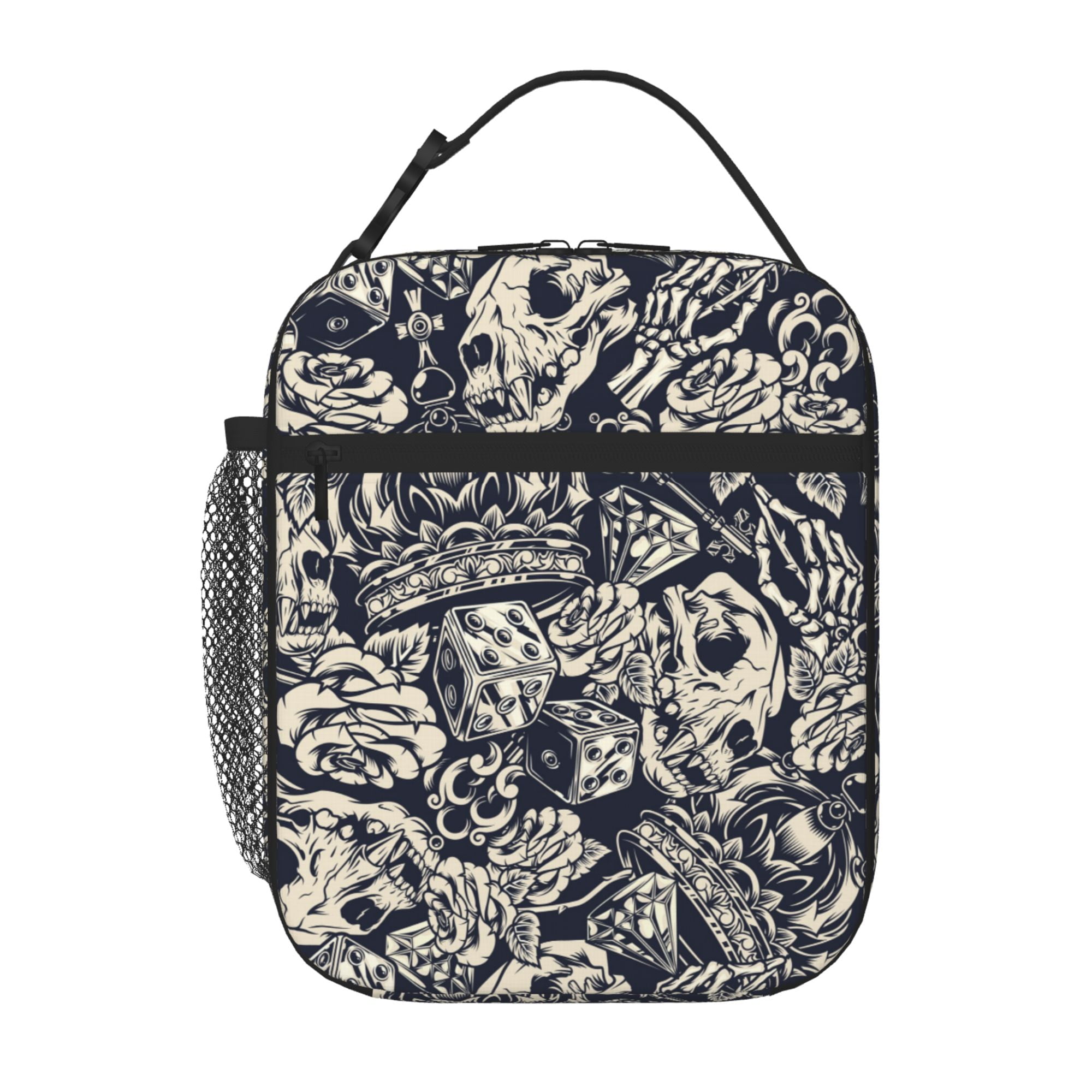 TEQUAN Portable Lunch Bag, Retro Style Skeleton Skull Pattern Reusable ...