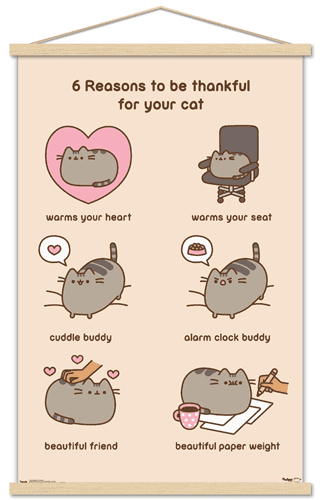 Pusheen - Thankful Wall Poster with Wooden Magnetic Frame, 22.375 Pusheen - Thankful Wall Poster with Wooden Magnetic Frame, 22.375