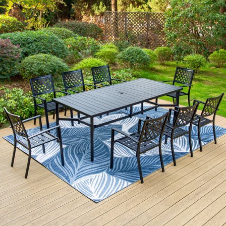 MF Studio 6-Piece Outdoor Patio Dining Set with 9 ft Umbrella, Stacking ...