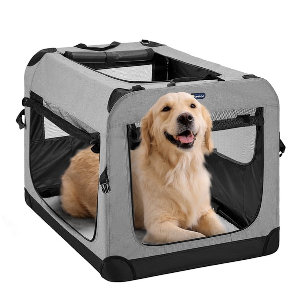 Veehoo Folding Soft Dog Crate, 3-Door Pet Kennel, 600D Cationic Oxford ...