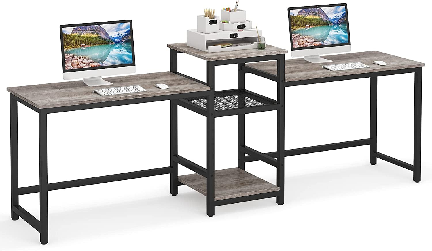 Tribesigns 96.9" Two Person Computer Desk with Storge Shelves, Extra ...