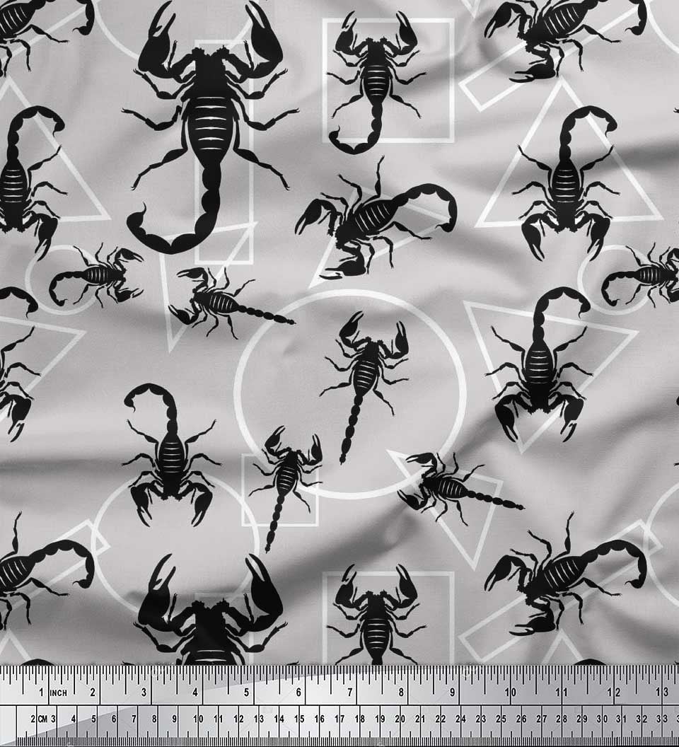 Soimoi Modal Satin Fabric Geometric Shapes & Scorpion Insects Printed ...