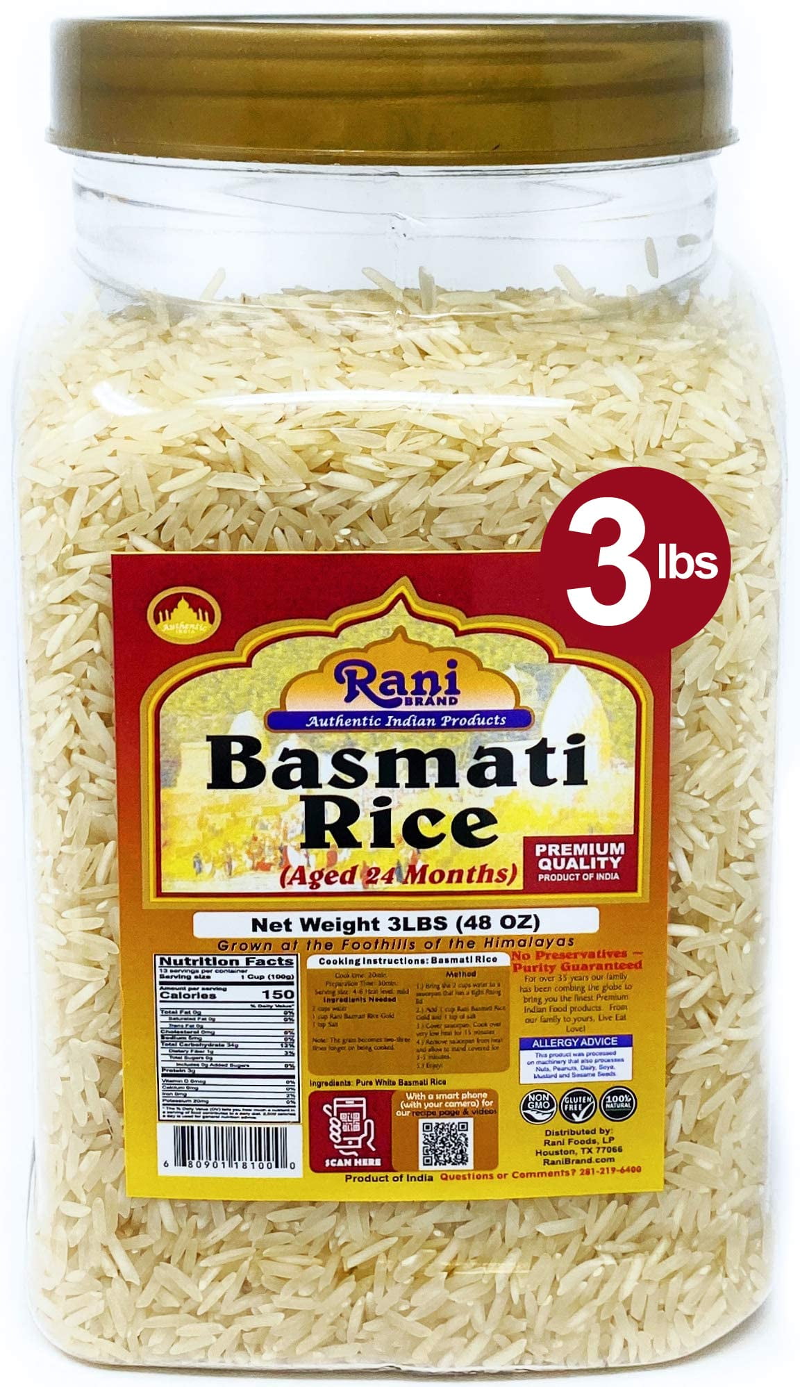 Rani Platinum White Basmati Rice Extra Long Aged, 48oz (3lbs) 1.36kg ...