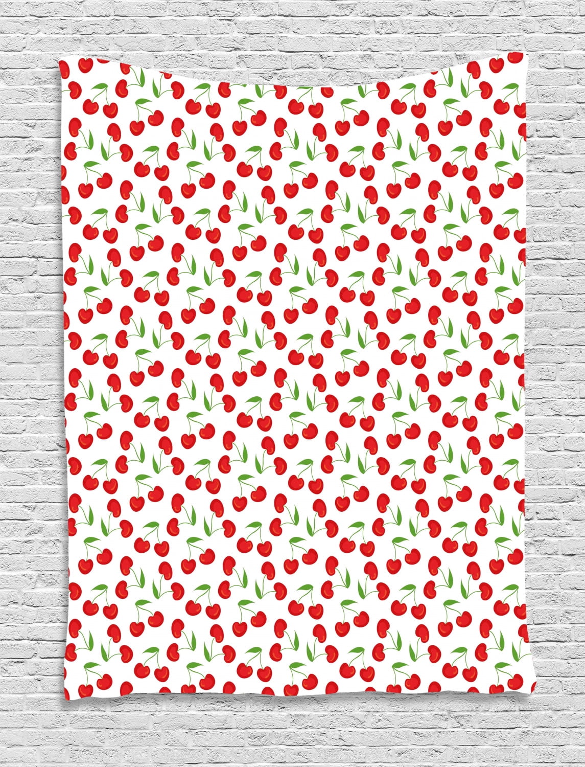 Cherry Tapestry, Summer Season Romantic Fruit and Leaves Pattern Summer ...