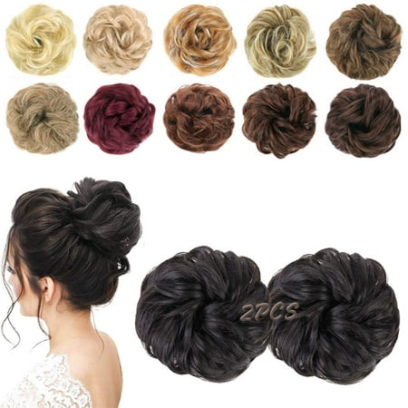Messy Hair Bun Extensions 2PCS Curly Wavy Messy Synthetic Chignon ...