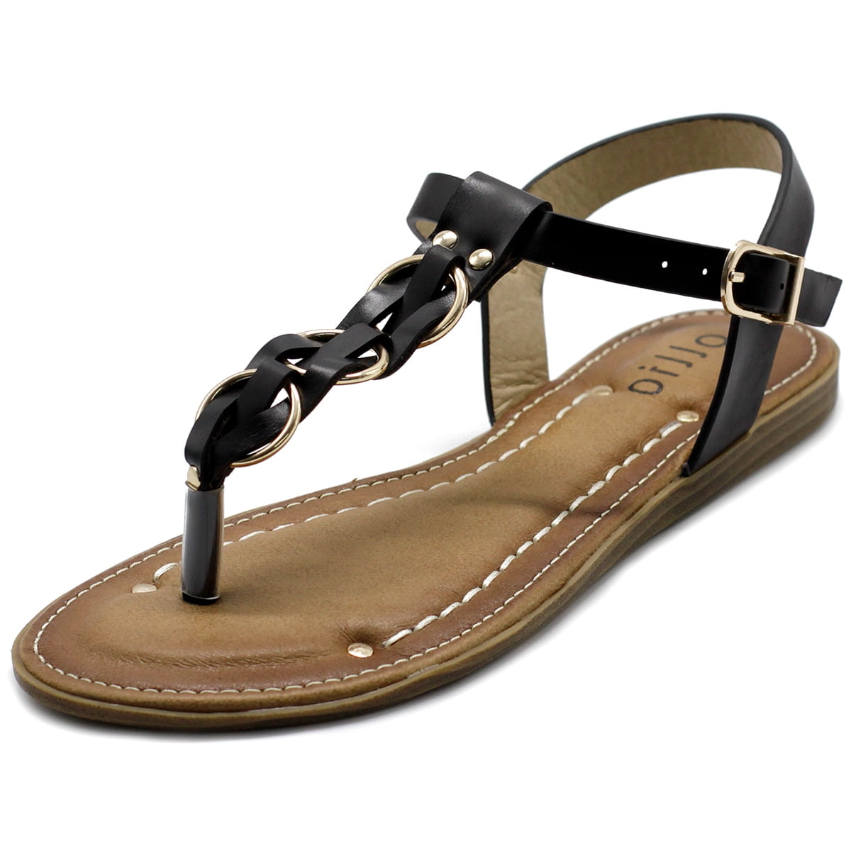 Ollio Women's Shoes T-Strap Burnish Fade Vintage Zori Flats Sandals ...