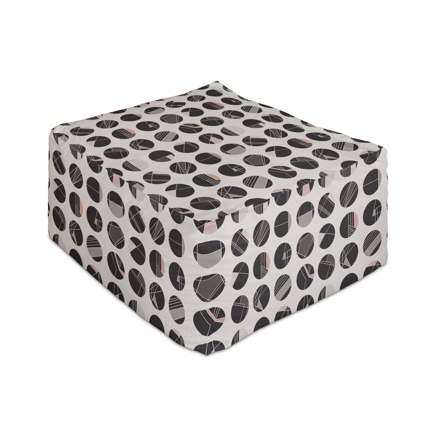 Modern Rectangle Pouf, Abstract Theme Circles Geometric Motifs Pattern ...