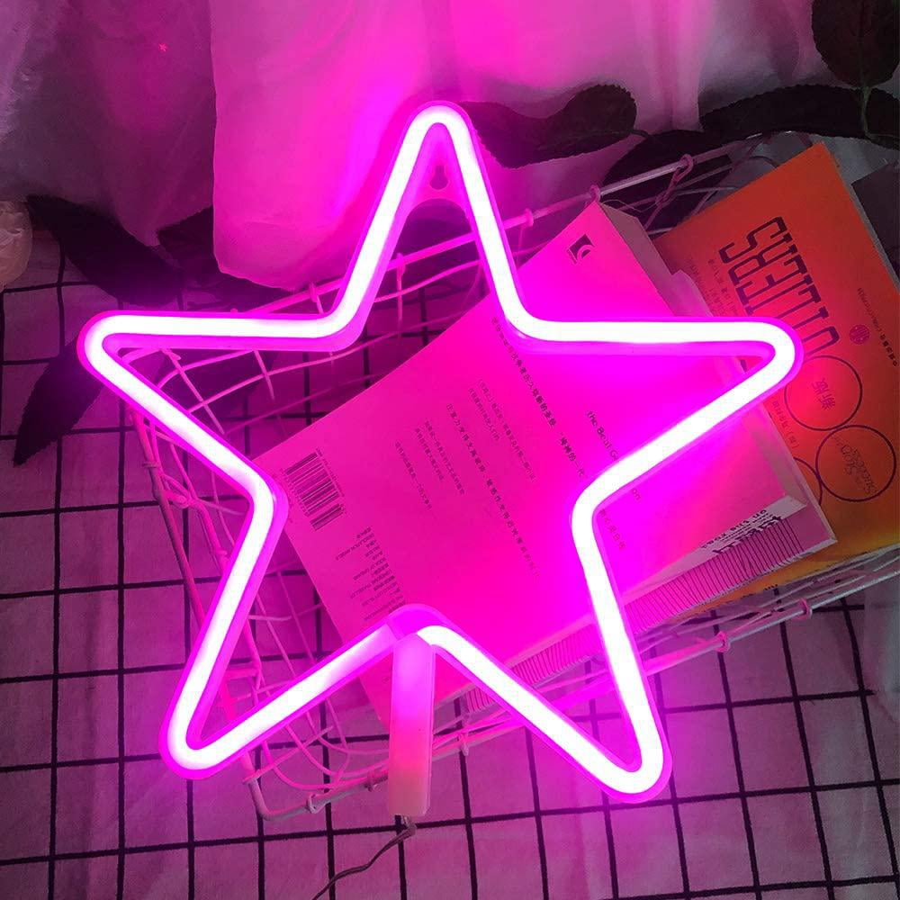 2 Pcs LED Neon Light Star Signs for Wall Decor, Holiday Birthday Lights ...