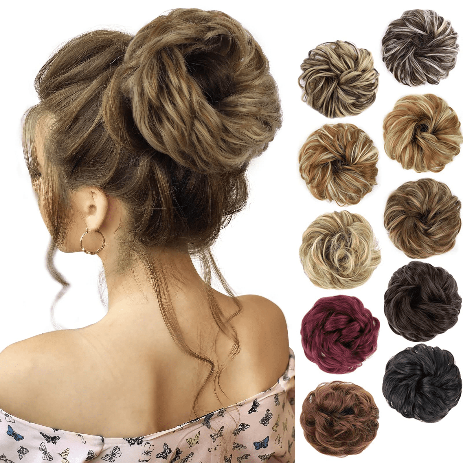 MORICA 1PCS Messy Bun Hair Scrunchies Curly Wavy Heat Ponytail ...