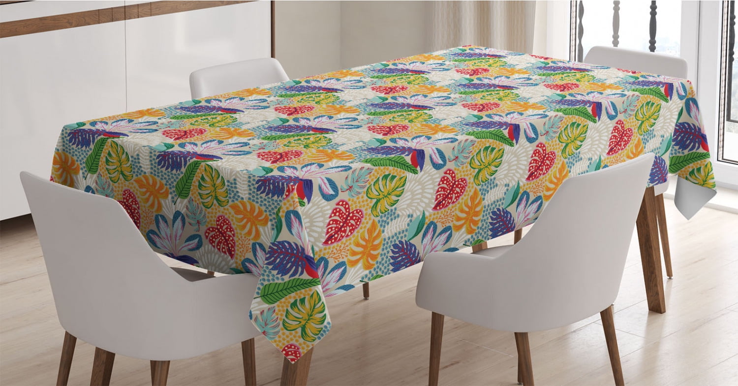 Exotic Tablecloth, Pastel Tropical Jungle Foliage Monstera Banana Palm ...