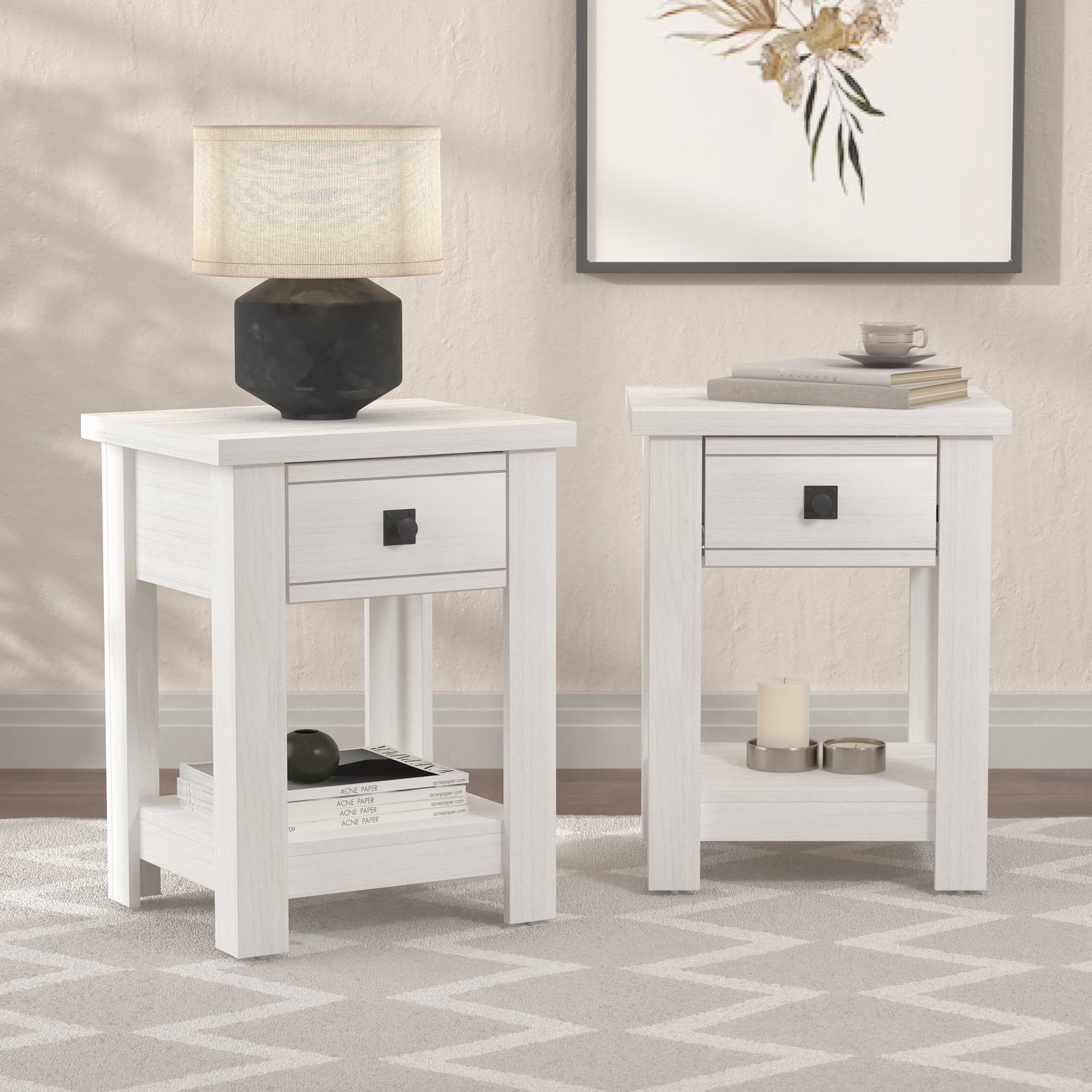 Hillsdale Addison Farmhouse 1 Drawer Nightstand, Set of 2, White ...
