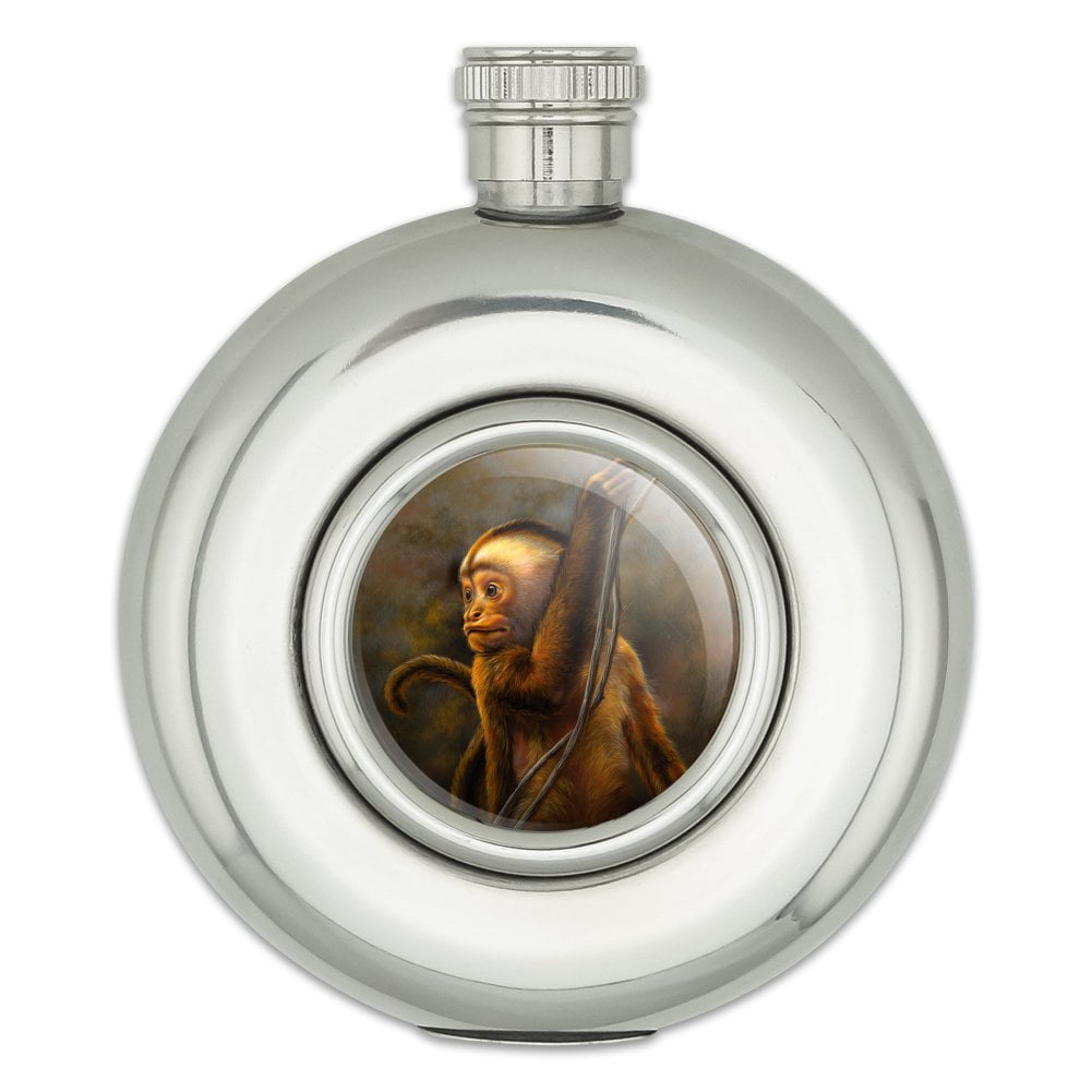 Capuchin Monkey Organ Grinder Round Stainless Steel 5oz Hip Drink Flask ...