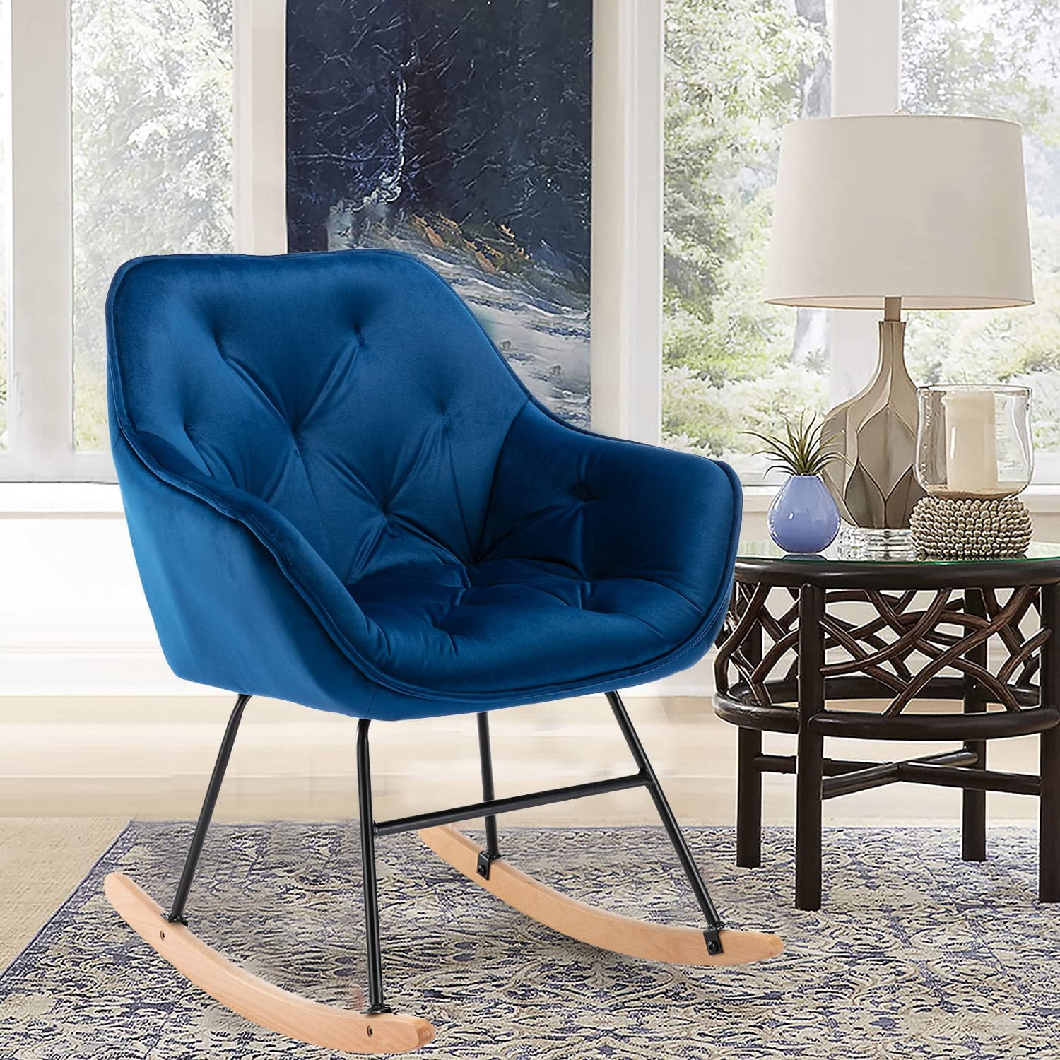 Modern Upholstered Velvet Rocking Chair, Accent Lounge Rocking Chair ...