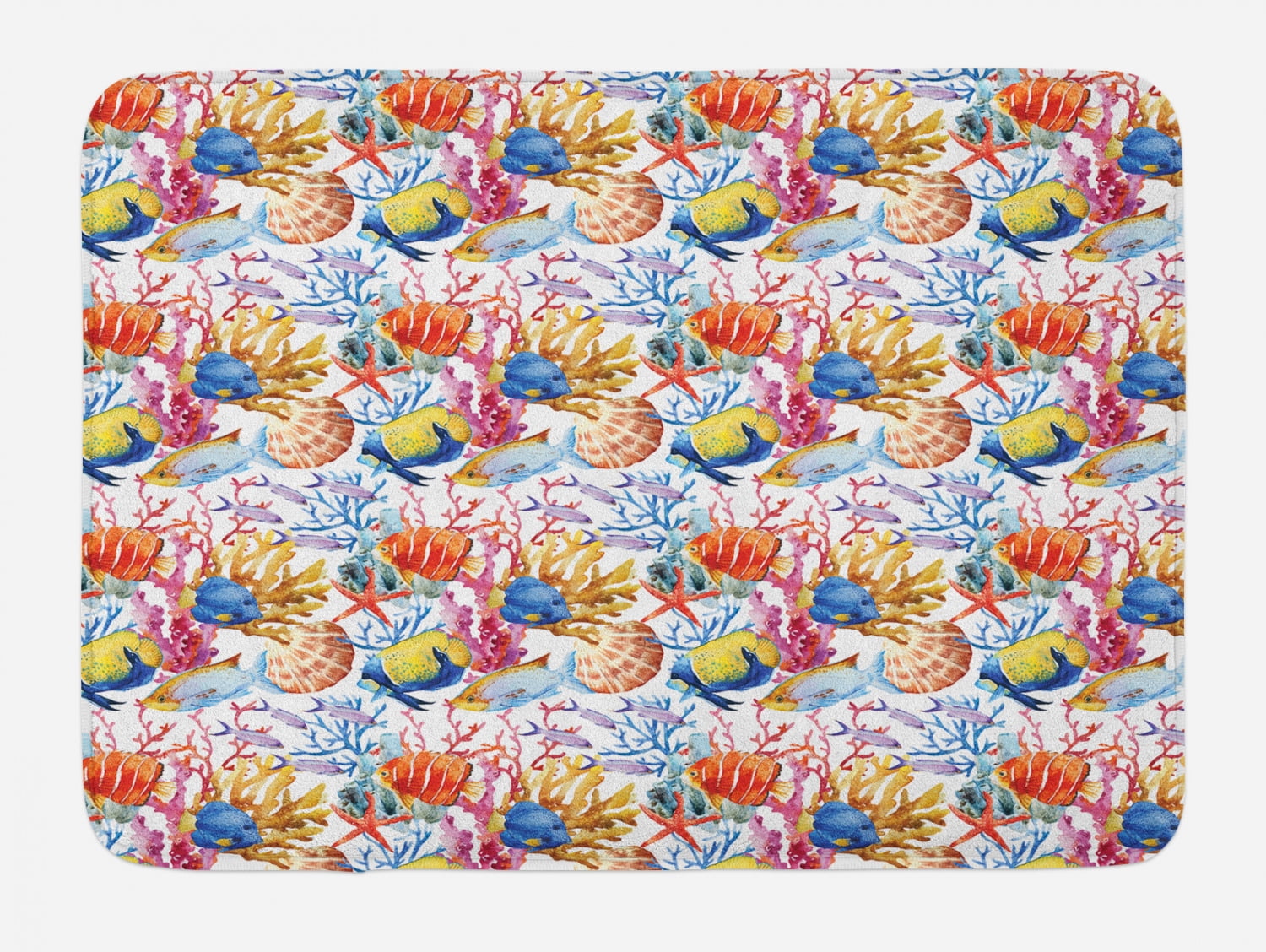 Fish Bath Mat, Coral Reef Scallop Shells Fish Figures Sea Plants Polyp ...
