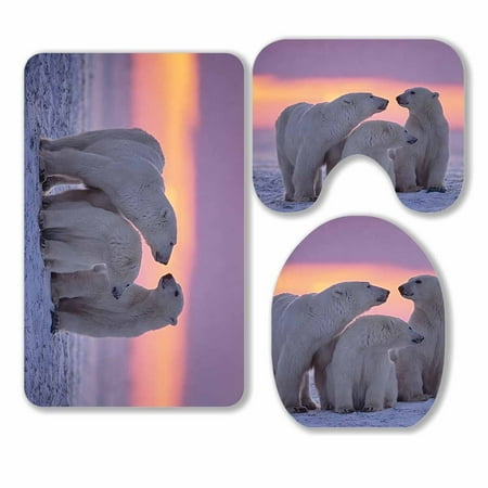 YUSDECOR Polar Bear Family In Canadian Arctic Sunset 3 Piece Bathroom ...