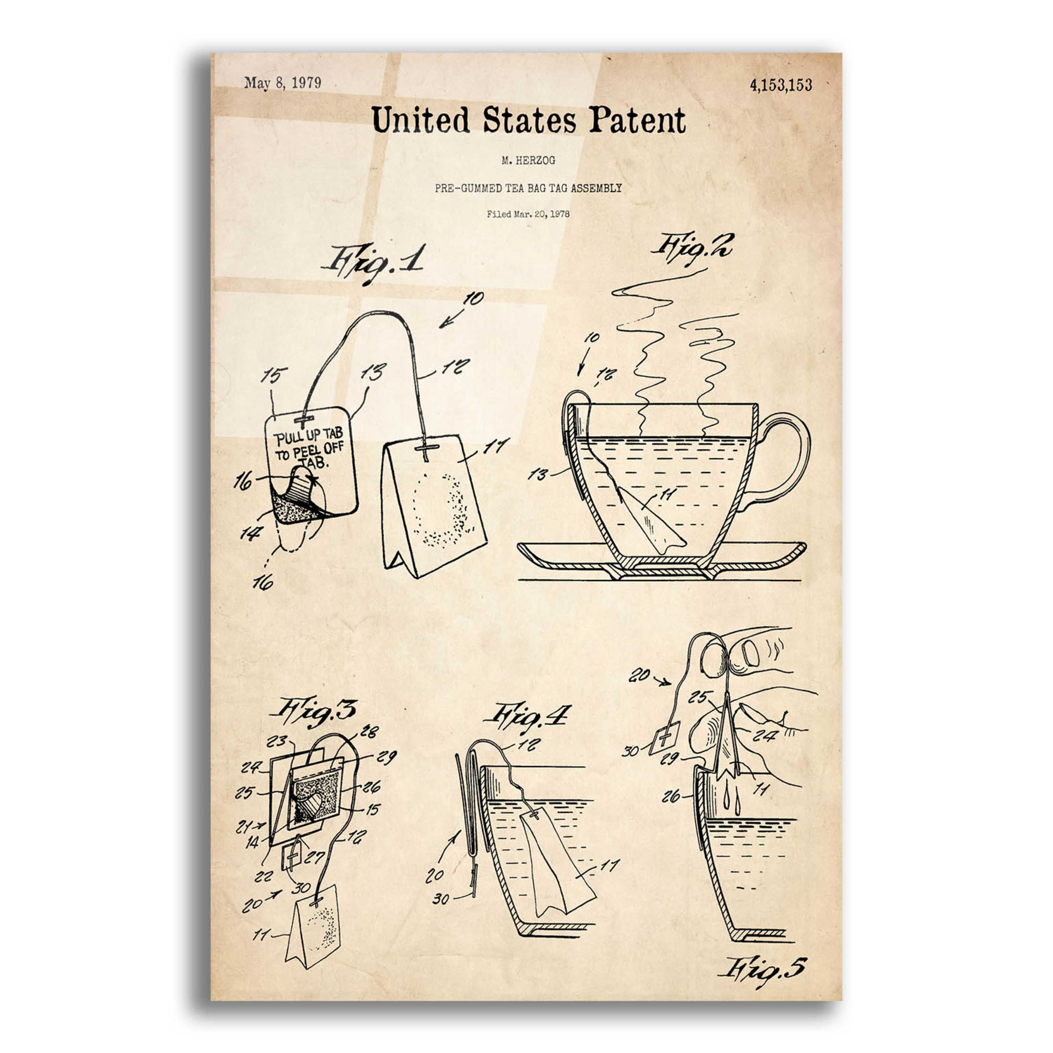 Epic Art 'Tea Bag Blueprint Patent Parchment,' Acrylic Glass Wall Art ...