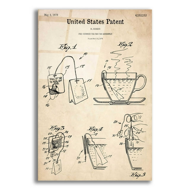 Epic Art 'Tea Bag Blueprint Patent Parchment,' Acrylic Glass Wall Art ...