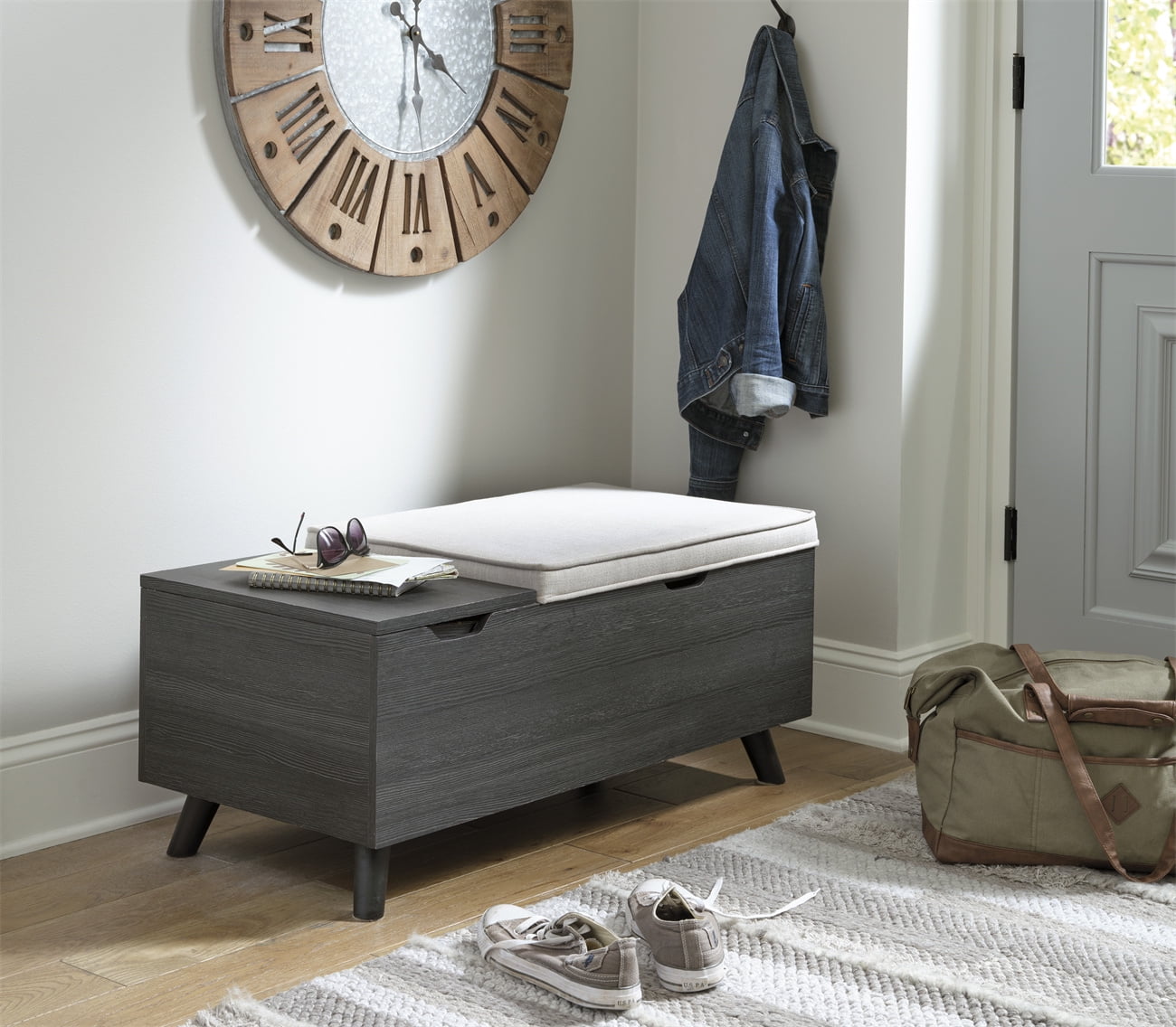 Casual Storage Bench, Upholstered Accent Bench with 2 Hidden Storage ...