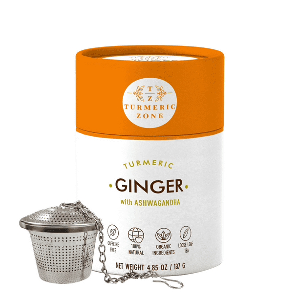 Turmeric Zone - Turmeric Ginger Herbal Tea with Ashwagandha - 4.85 oz ...