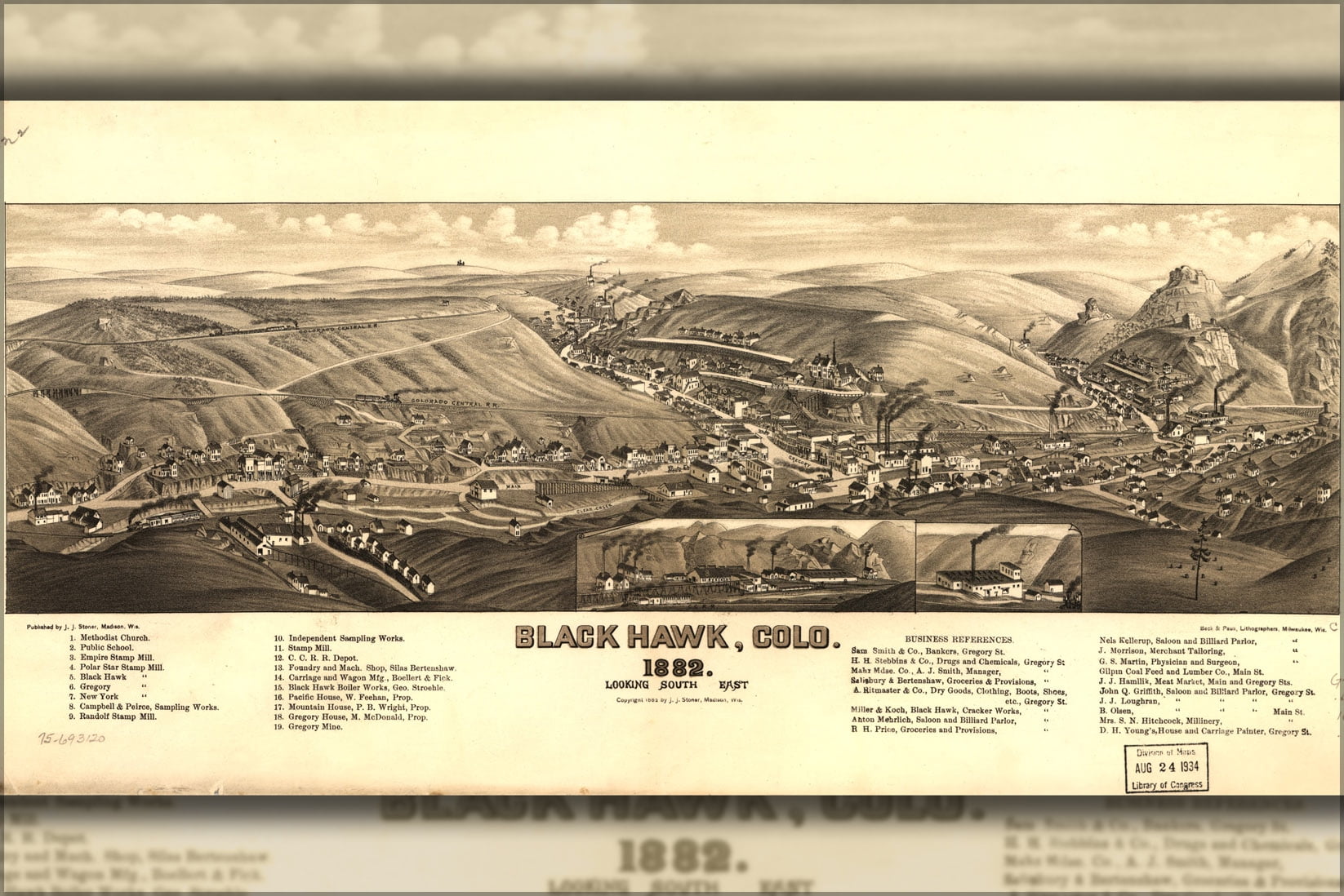24"x36" Gallery Poster, map of Black Hawk, Colorado 1882 - Walmart.com