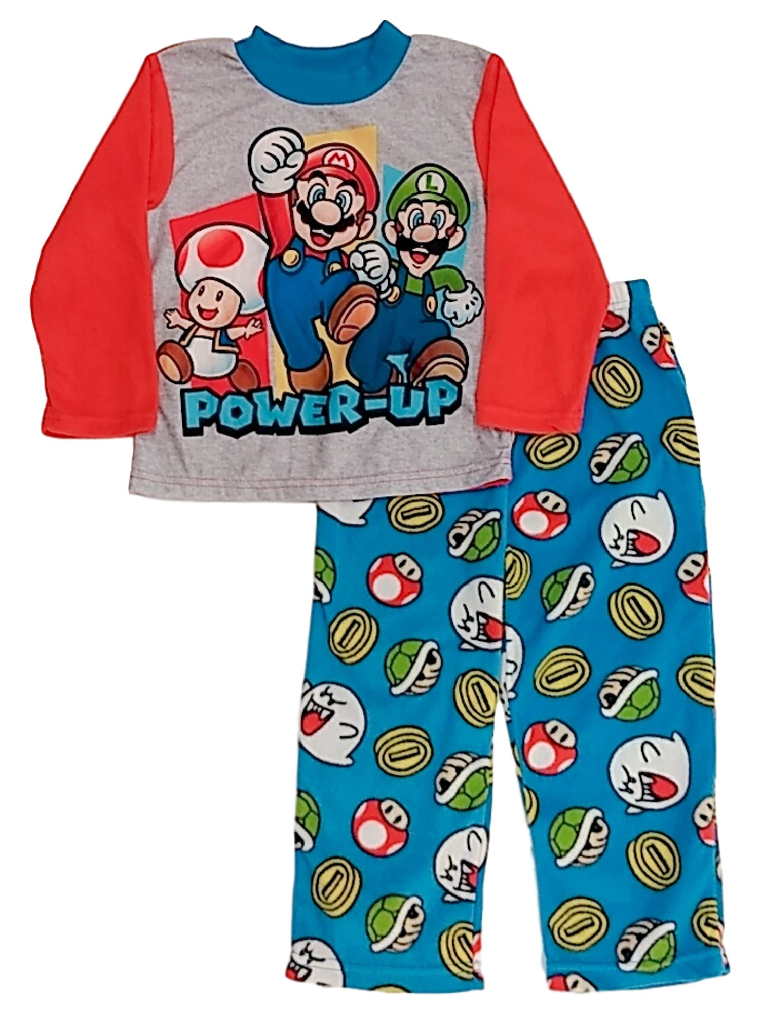 Super Mario Boys Blue Power-Up Mario Luigi & Toad 2 Piece Pajama Sleep ...