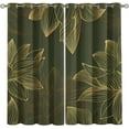 Dark Green Striped Lotus Flower Print Curtain, Pastoral Fresh Flowers ...