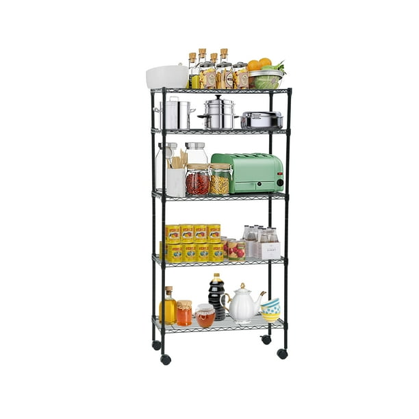 5 Tier Metal Wire Shelving Unit with Wheels, Large Adjustable NSF ...