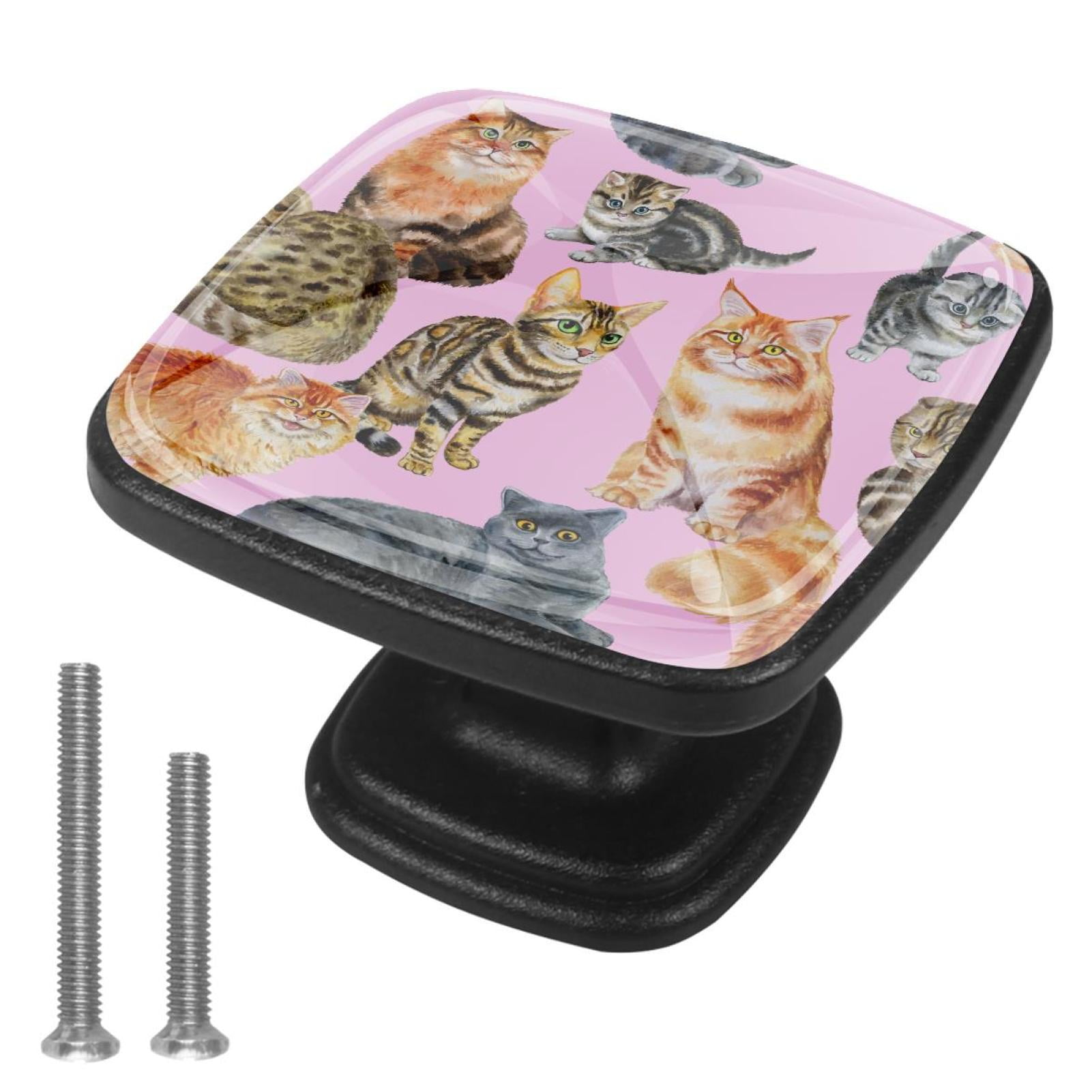 4 Pcs Cabinet Handle Drawer Pulls Cat Pattern Pink Knobs with Screws ...
