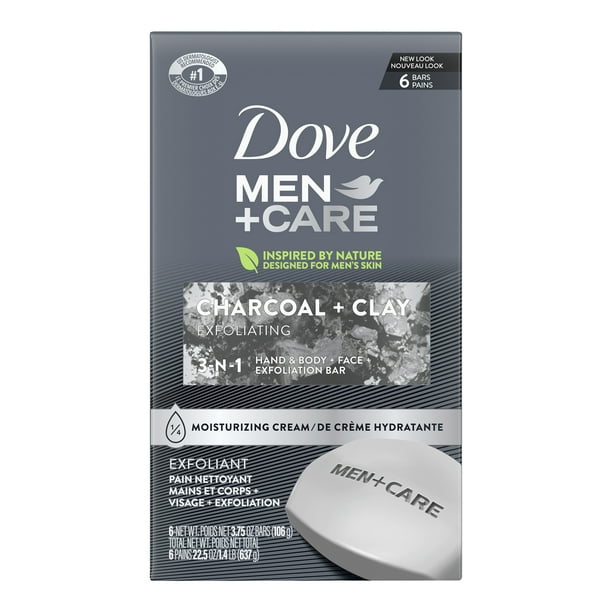 Dove Men+Care Elements Body and Face Bar Charcoal + Clay 3.75 oz, 6 Bar ...