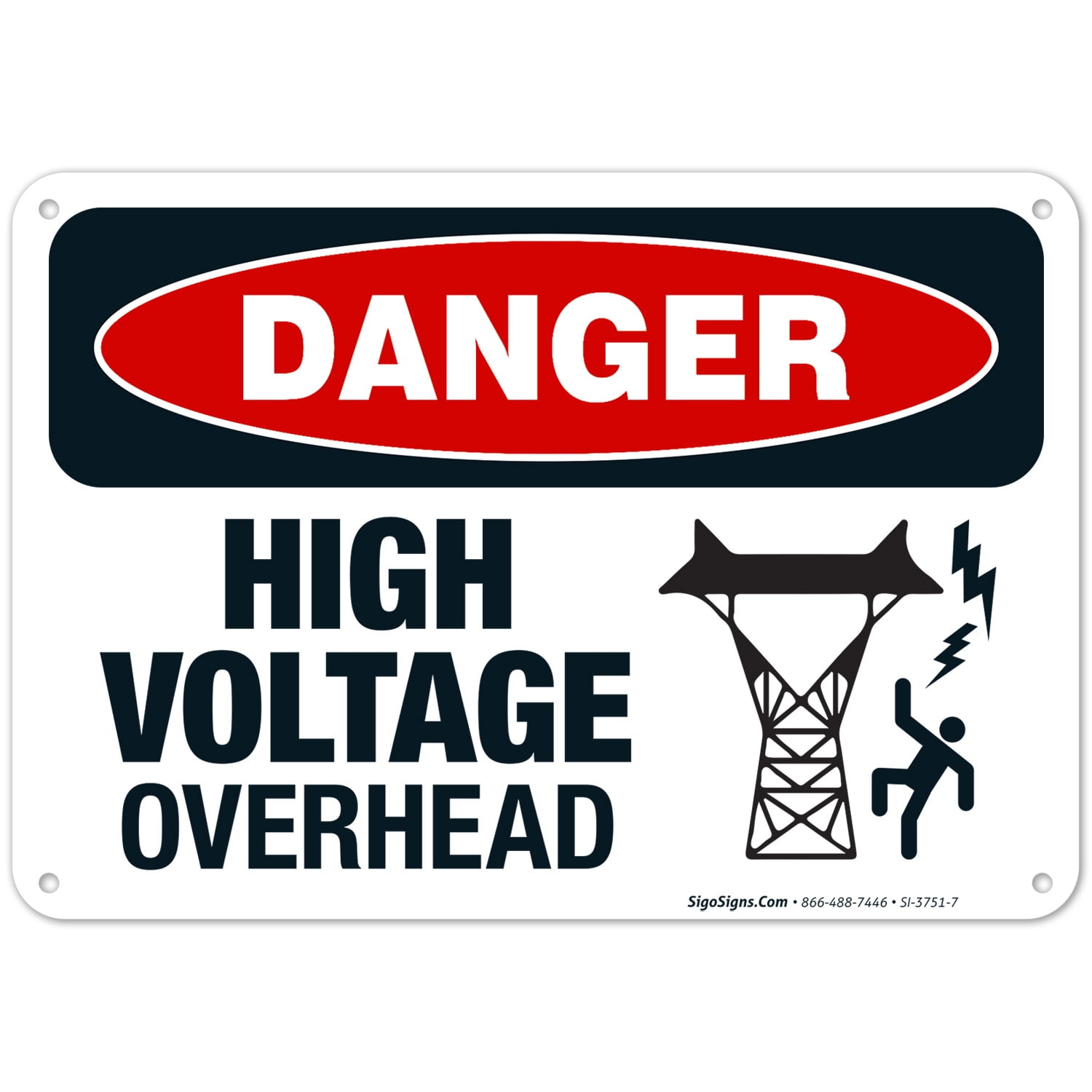 High Voltage Overhead Sign, OSHA Sign, 10x7 Aluminum - Walmart.com