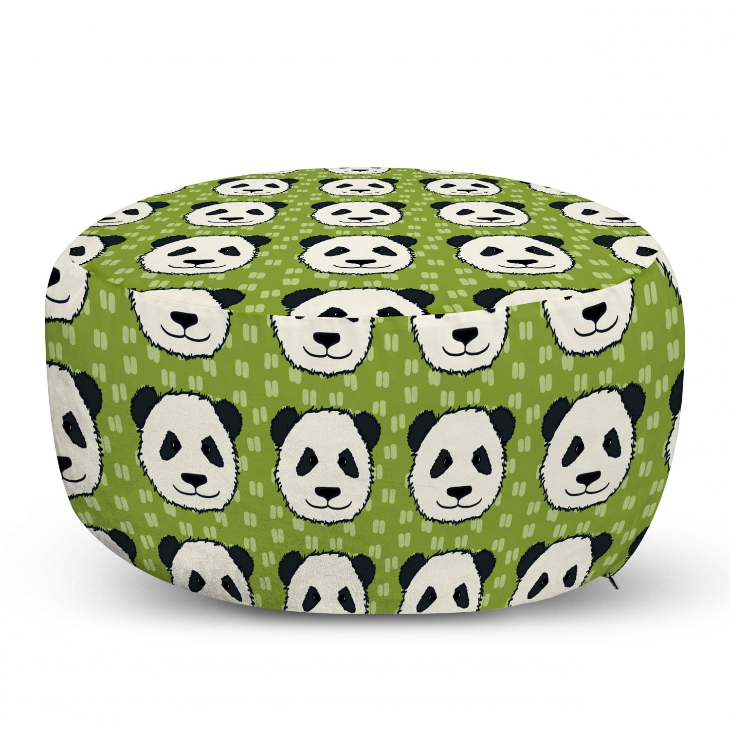 Panda Pouf Cover with Zipper, Cartoon Funny Hand Drawn Style Panda Bear ...