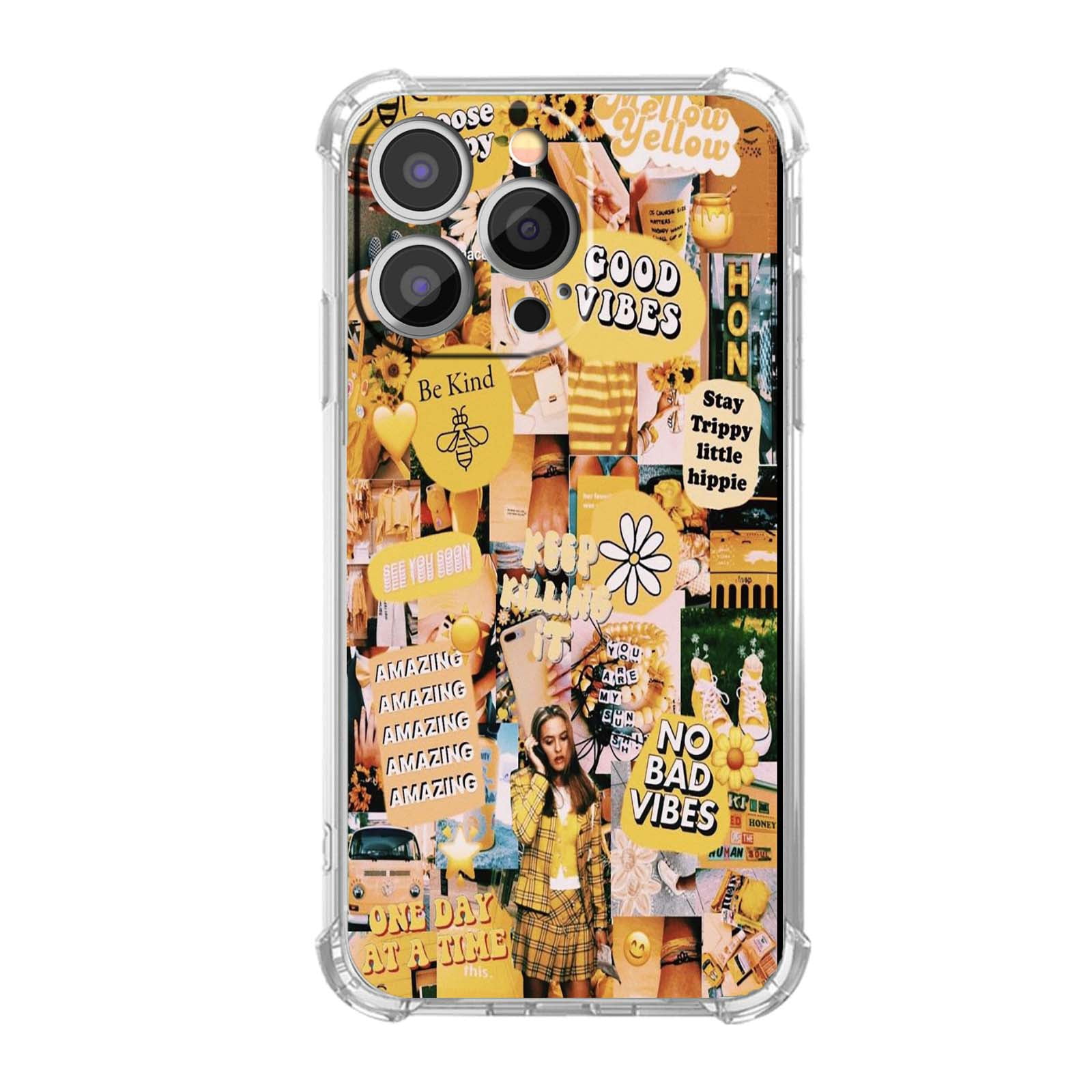 Yellow Collage Case for iPhone 13 Pro,Aesthetic Art Design Pattern Soft Full TPU Bumper Cover ...