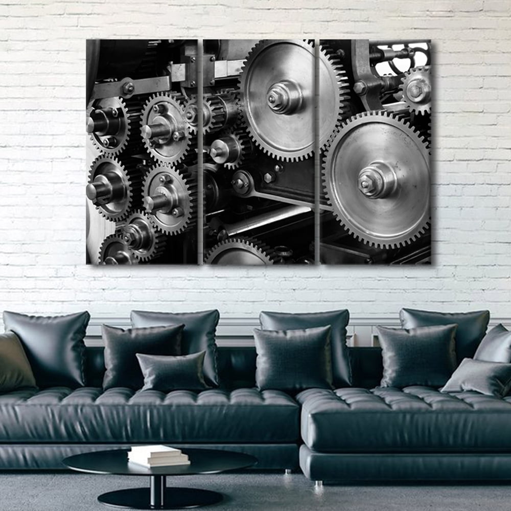 TISHIRON 3PCS Framed Canvas Wall Art Set,60"x40" Gear Engine Watch ...