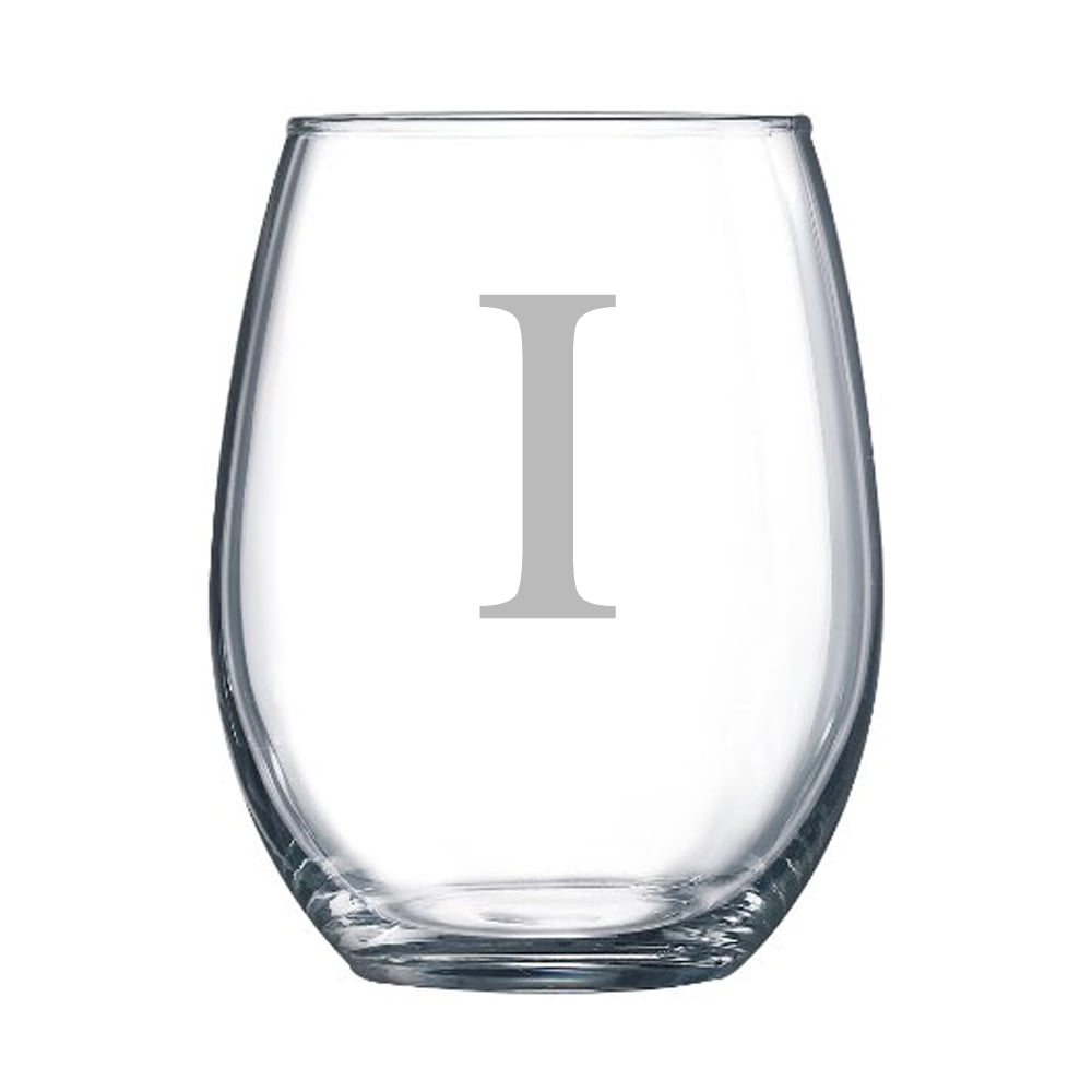 4-pc Classic Initial Engraved 15 oz Stemless Wine Glass, Letter I ...