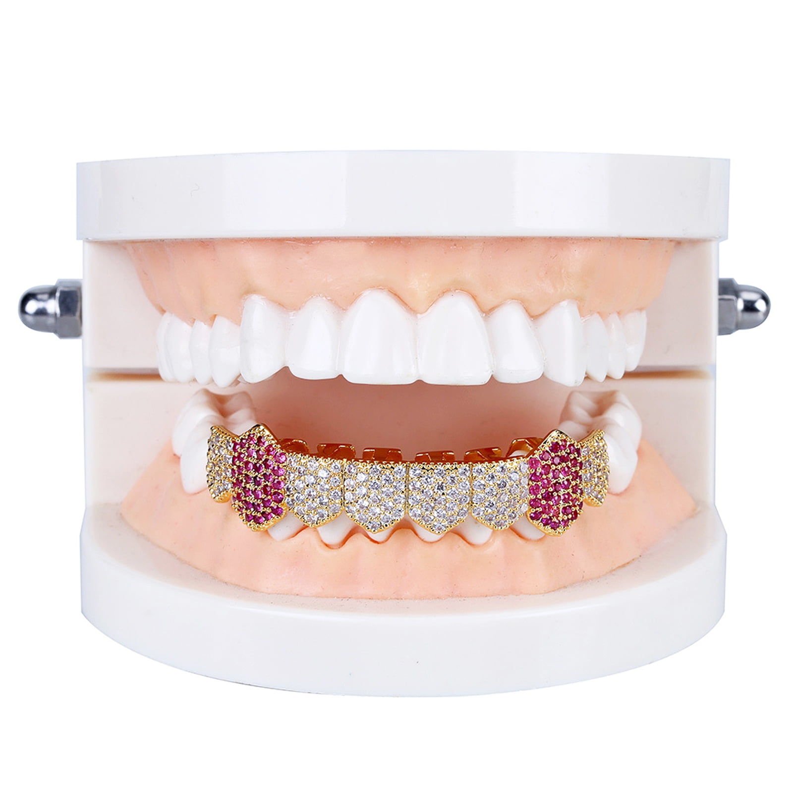 Saintda Colorful CZ Stone Teeth Grillz Set For Unisex Brass Material ...