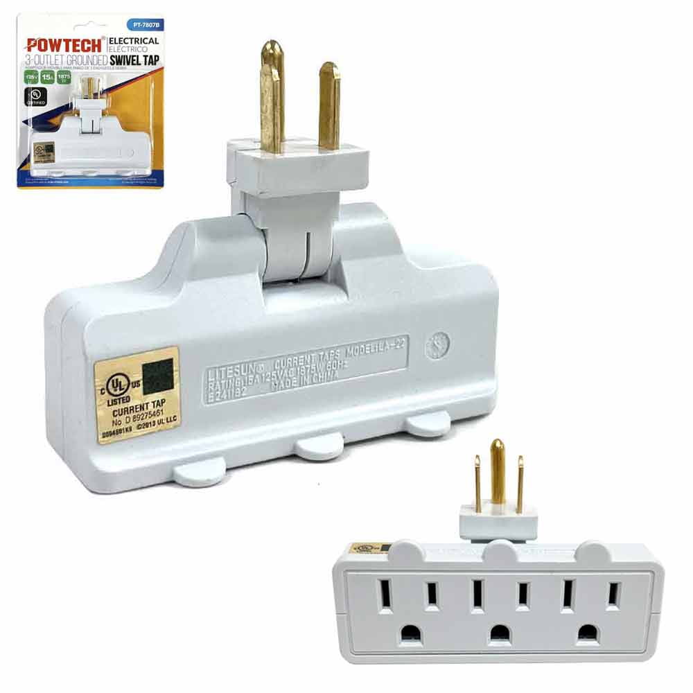 3 Outlet Grounded Swivel Wall Tap 3 Plug Outlet Adapter Multi Plug ...