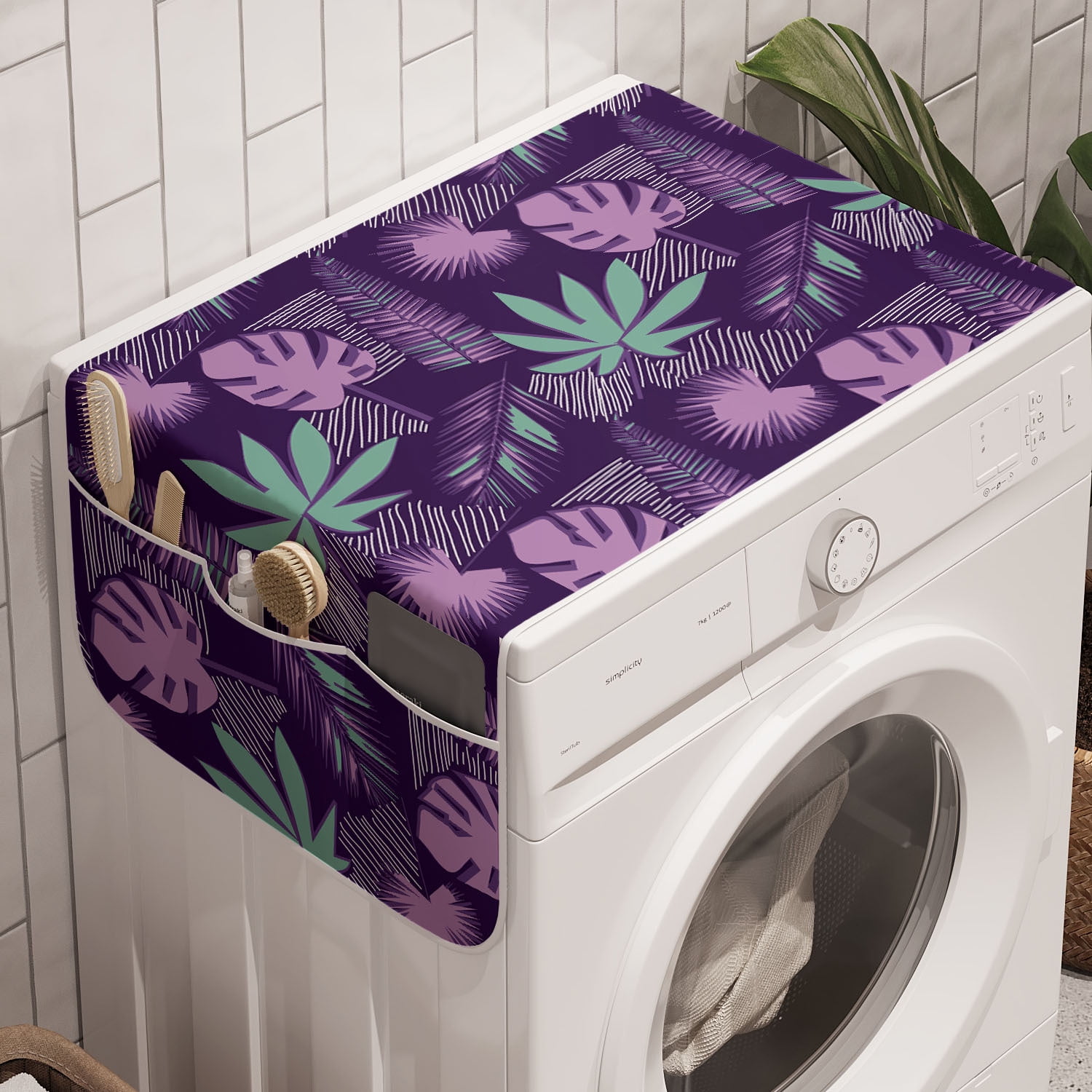 Tropical Washing Machine Organizer, Exotic Jungle Leaves Monstera Fan ...