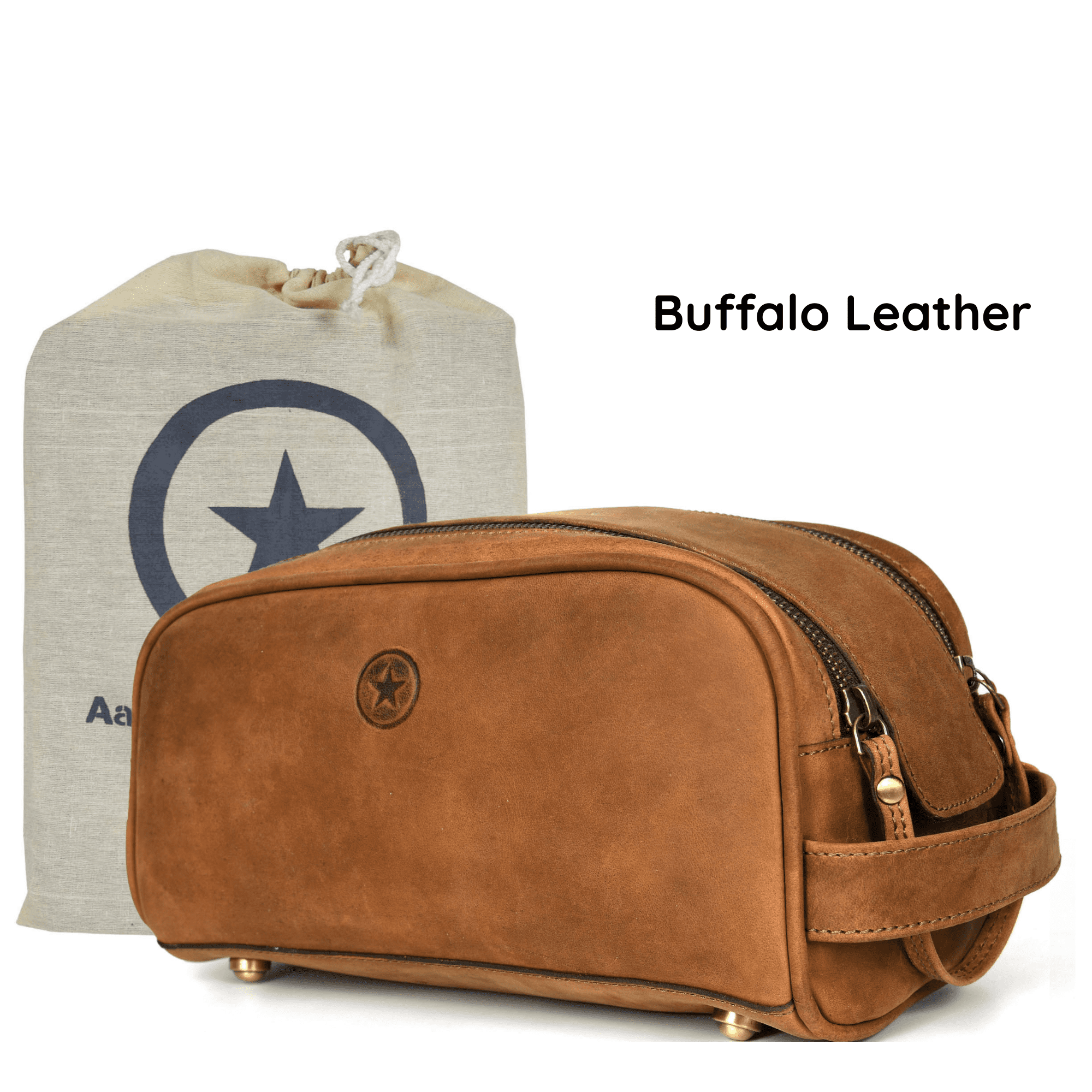 Aaron Leather Goods Unisex Leather Toiletry Bag with Waterproof Lining ...