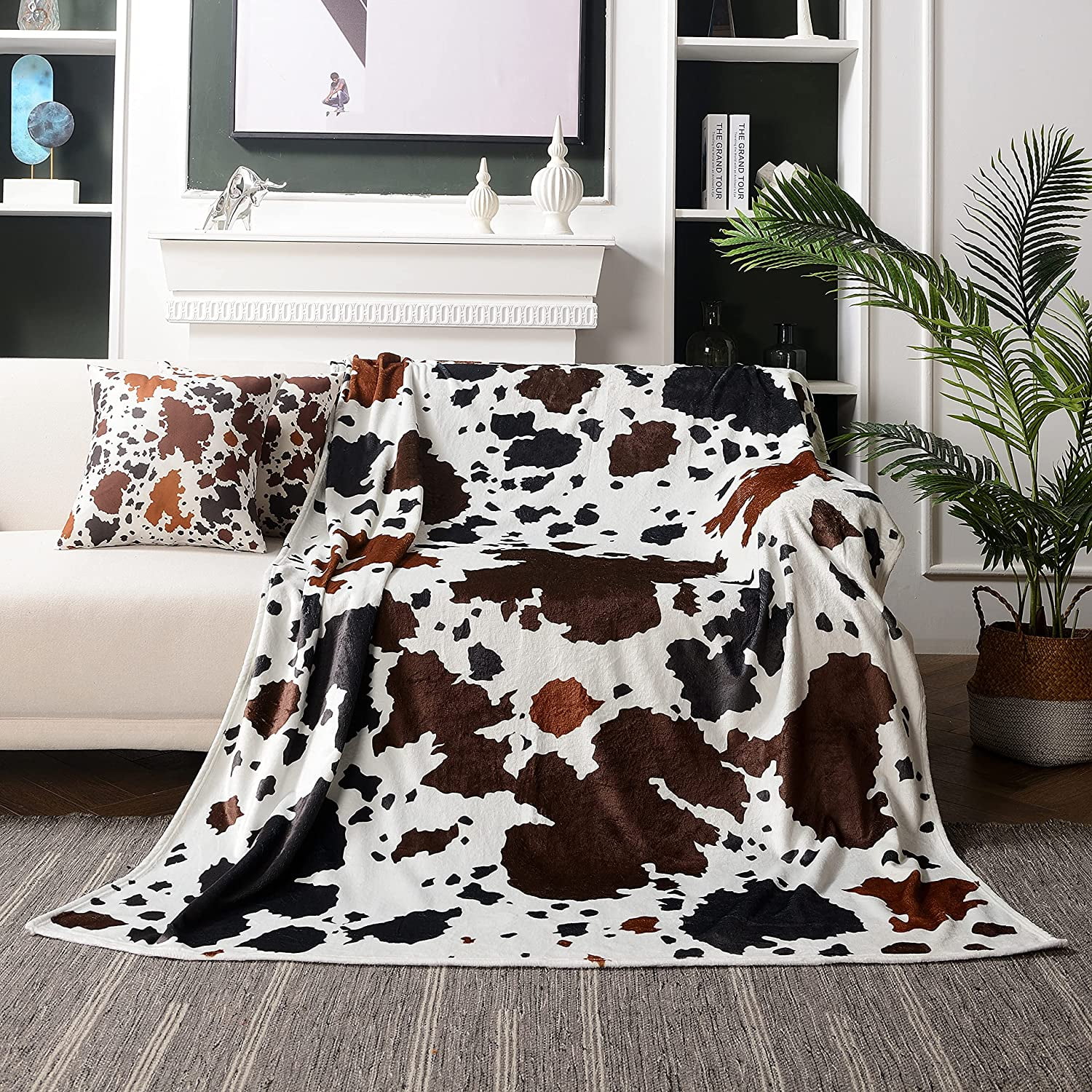 Cow Print Blanket 80"x60" with 2 Cow Pillow Covers 18"x18",Decorative ...
