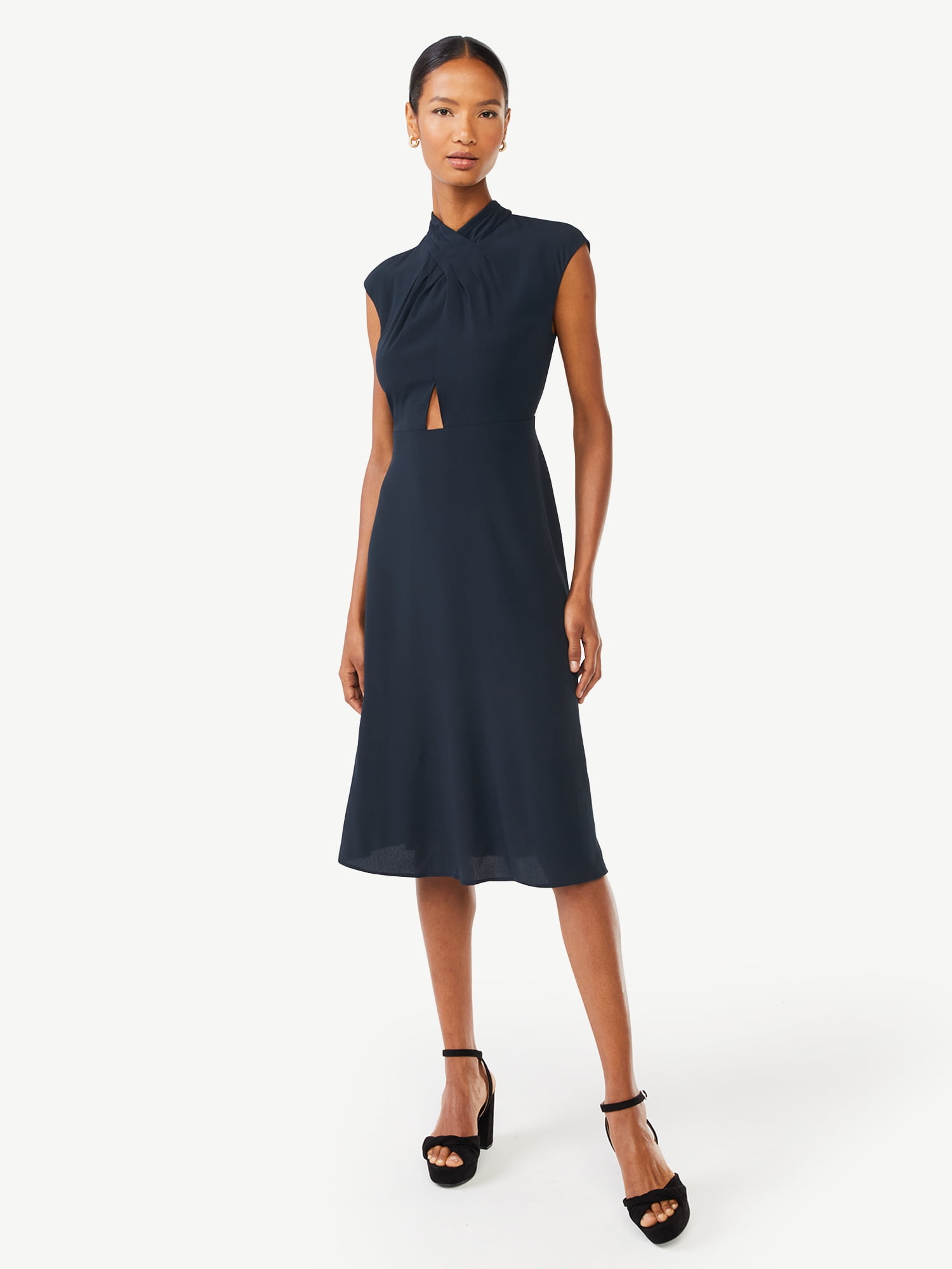 Scoop Women's Twist Neck Midi Dress - Walmart.com