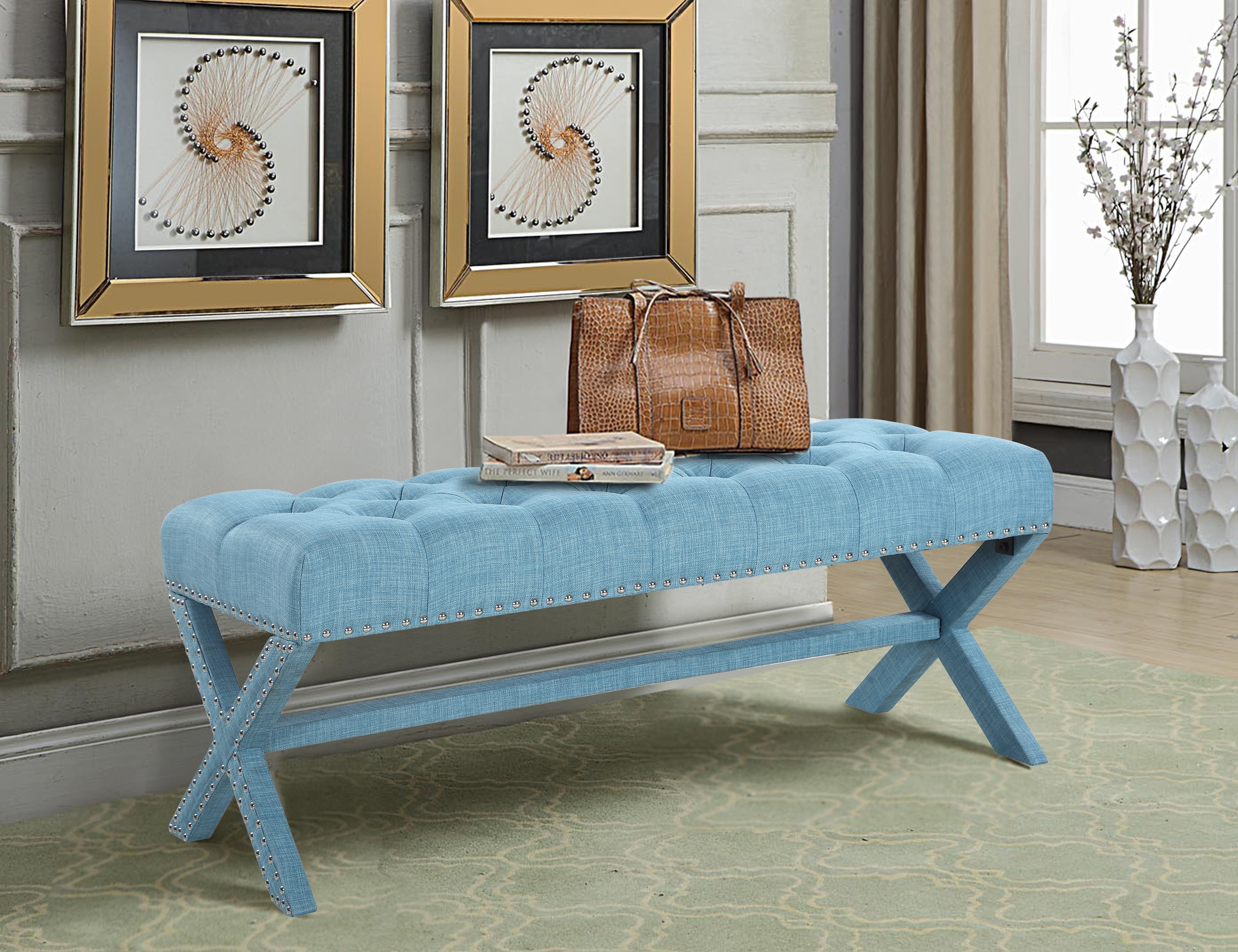 Chic Home Dianna Neo Traditional Linen X-Leg Bench - Walmart.com