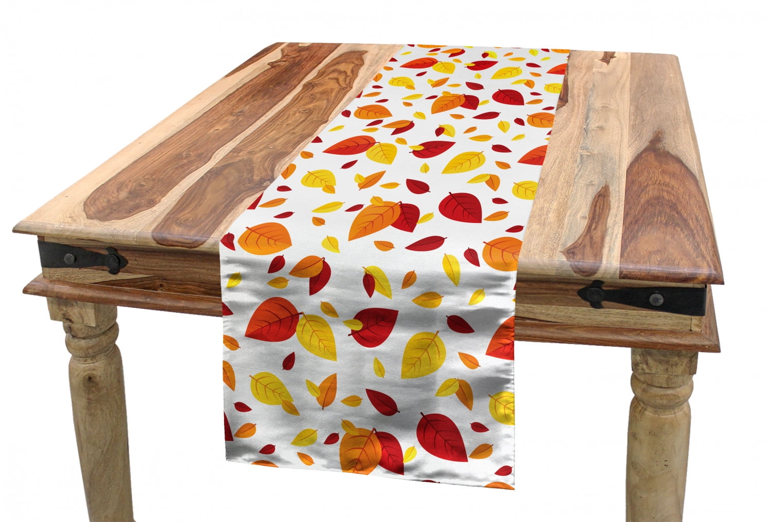 Leaf Table Runner, Colorful Fall Autumn Leaves on White Background ...