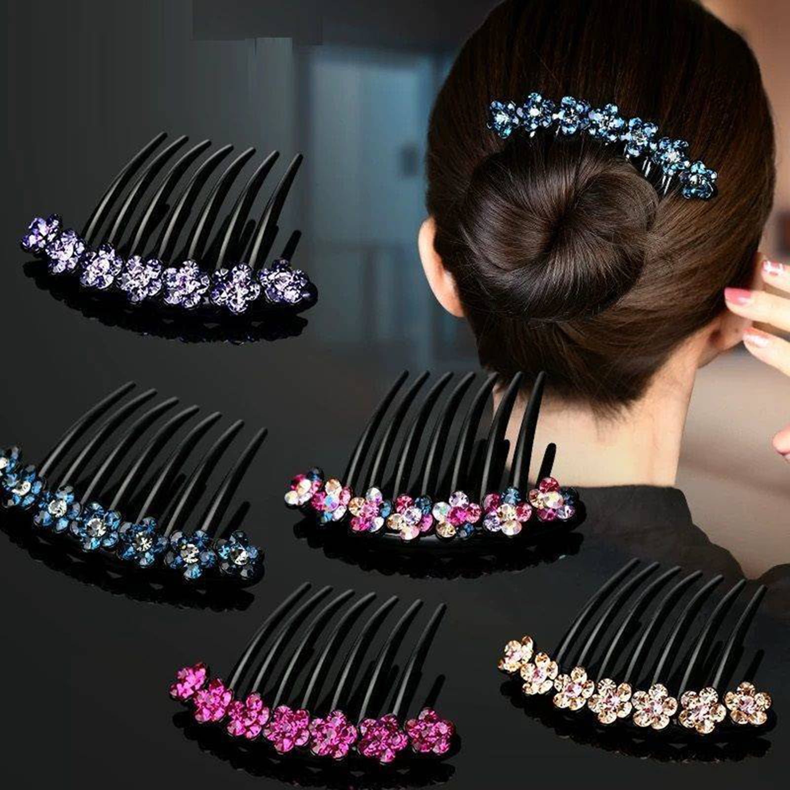 GROFRY Non-slip 7 Teeth Hair Comb Fine Workmanship Rhinestone Flower ...