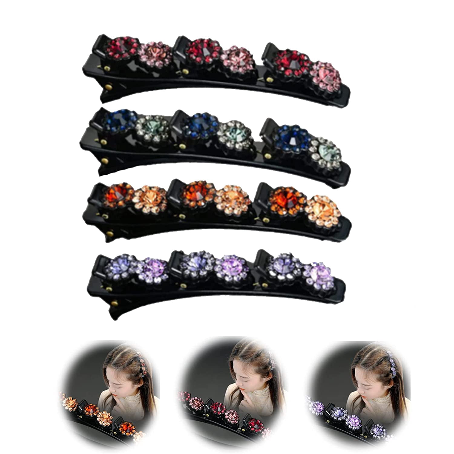 Sparkling Crystal Stone Braided Hair Clips, Satin Fabric Hair Bands ...