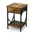 Modern Night Stand Set of 2, Rustic Brown Side Table with Storage Shelf ...