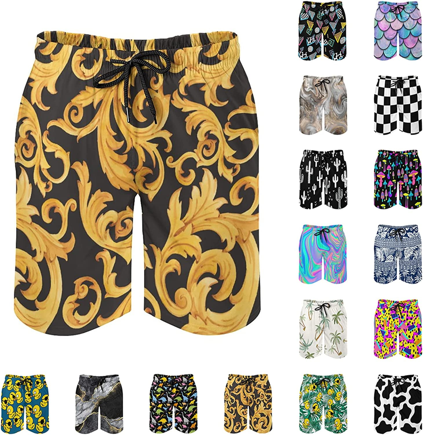 Men's Golden-Baroque-Rich-Luxury Swim Shorts Quick Dry Summer Beach ...