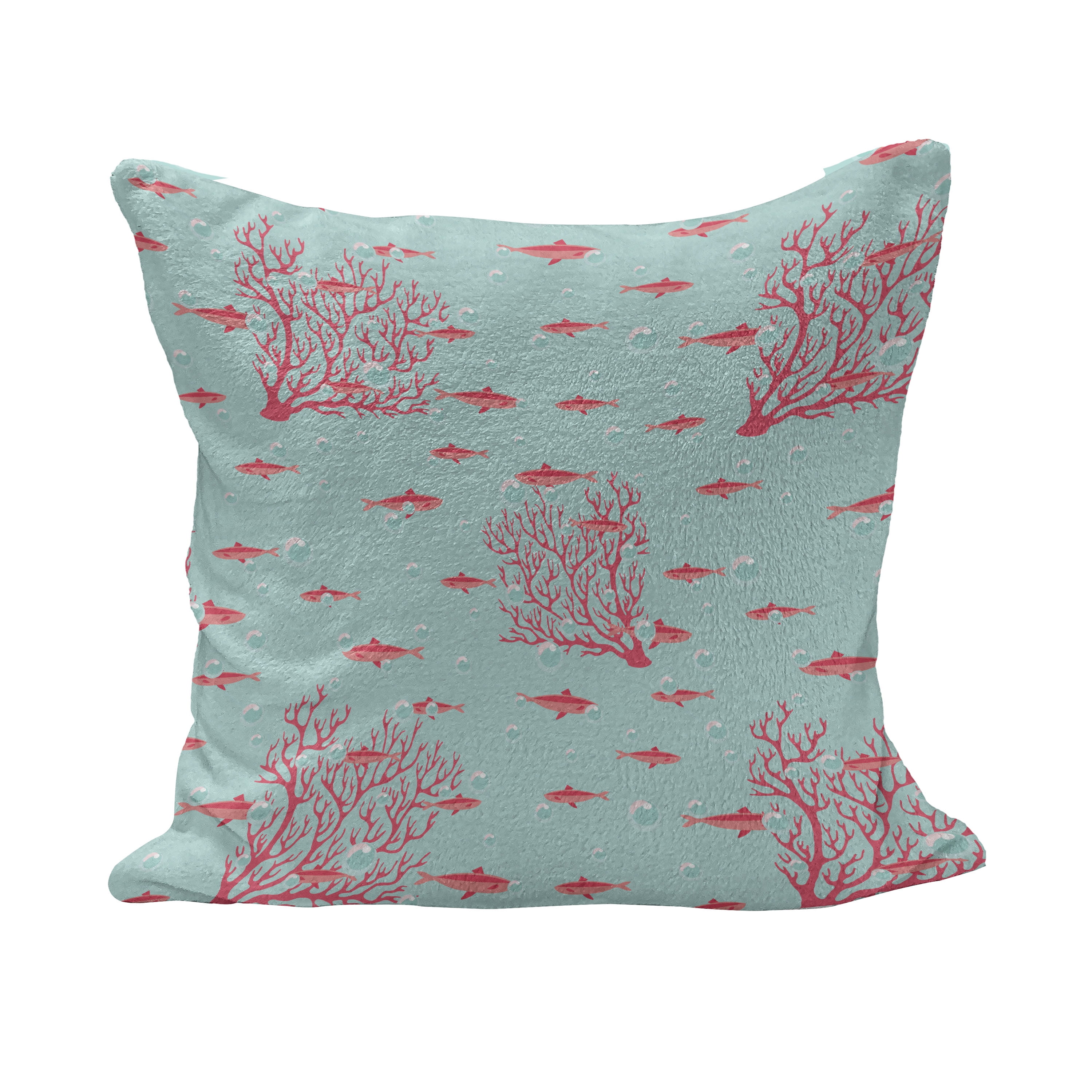 Coral Fluffy Throw Pillow Cushion Cover, Aquatic Pattern with Little ...