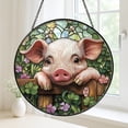 Farmhouse Pig Stained Glass Style Suncatcher, Decorative Animal Window ...