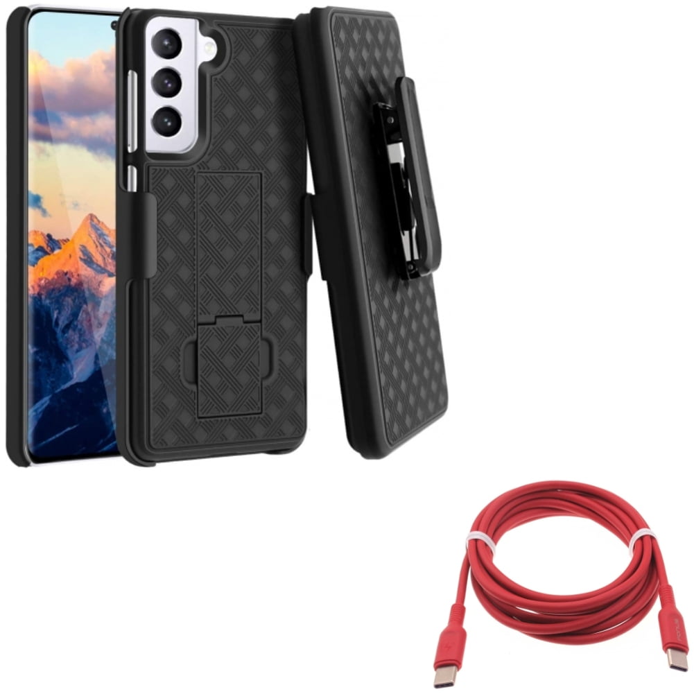 Red 6ft Long Cable w Case Belt Clip for Samsung Galaxy S21 - USB-C to ...